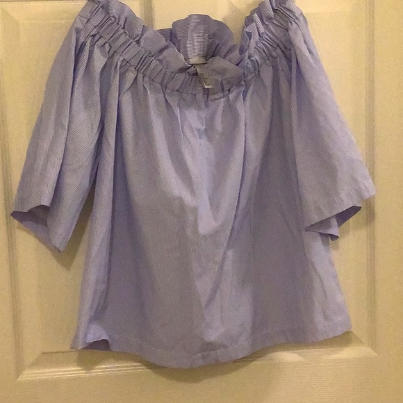 H&M | Tops | Ocean Blue And White Stripe Over The Shoulder Top | Poshmark